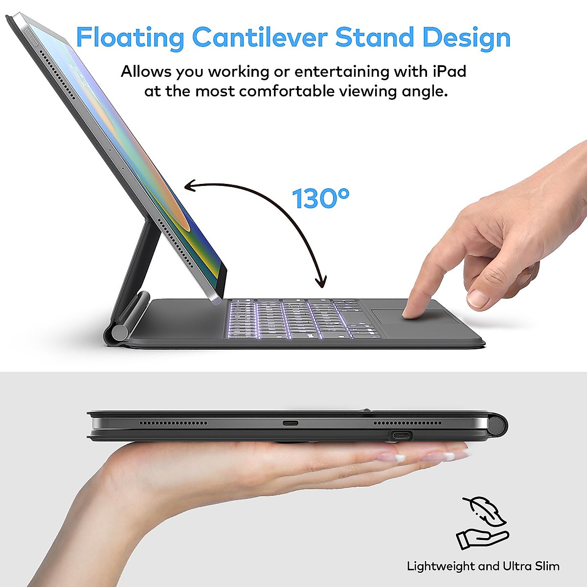 Keyboard Case for iPad Air 13 (M3 2025 / M2 2024) and iPad Pro 12.9 inch 6th / 5th / 4th / 3rd Generation – Magic-Style Magnetic Keyboard Case with Multi-Touch Trackpad – Floating Cantilever Stand
