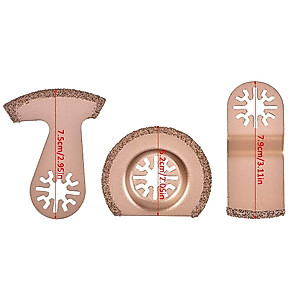 3Pcs Oscillating Tool Blade Universal Oscillating Multitool Saw Blades Quick Release Power Accessories E Shaped/Curved/Semicircle Saw Blade for Flooring Tile Grout Mortar Concrete