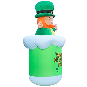 Holidayana 9ft St Patricks Day Inflatable Leprechaun Beer Mug - St Patty’s Leprechaun Coming Out of Beer Blow Up Yard Decoration, Includes Built-in Bulbs, Tie-Down Points, and Powerful Built-in Fan