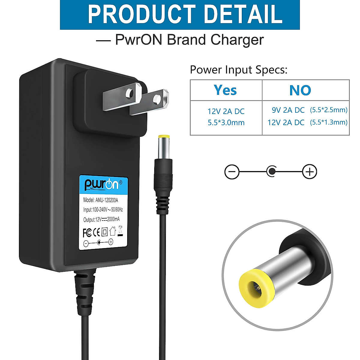 PwrON 12V Replacement AC to DC Adapter Compatible with Casio Piano Keyboard AD-A12150LW / AD-A1215LW PX-130 PX-350 PX-160 PX-150 CDP-120 CTK-6000 CTK-6300 CTK-7200 CDP-135 WK-6500 WK-6600 AP-220