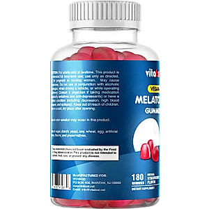 Vitabod Melatonin 20mg Gummies - 180 Count - Drug Free - Natural Strawberry Flavor - Vegetarian, Non-GMO, Gluten Free (1 Bottles)
