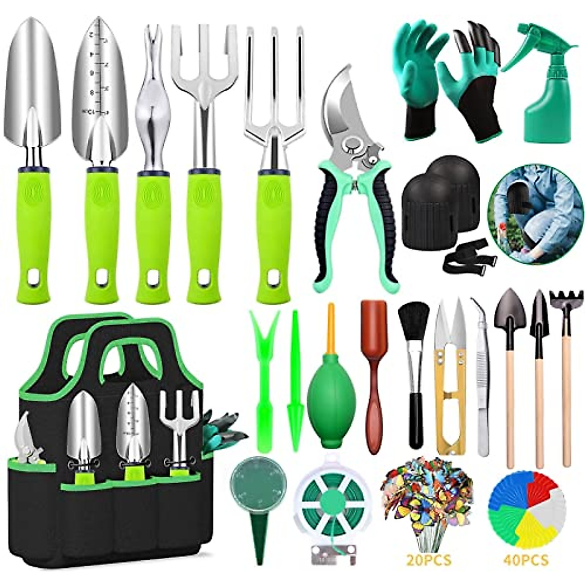 84 PCS Garden Tools Set,10pcs Succulent Tools Set Included 6pcs Heavy Duty Aluminum Gardening Hand Tools with Garden Tool Bag,Knee Pads Gloves Sprayer etc. Gardening Gifts for Men Women Garden Gifts