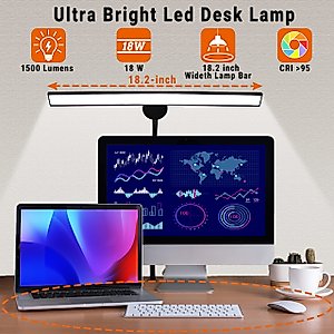 Frkaiuza LED Desk Lamp, Architect Desk Lamps for Home Office, Eye-Caring Clamp Lamp with Gooseneck,18W LED 3 Modes 6 Brightness, Modern Desk Light for Monitor Studio Reading, Remote and Touch Control