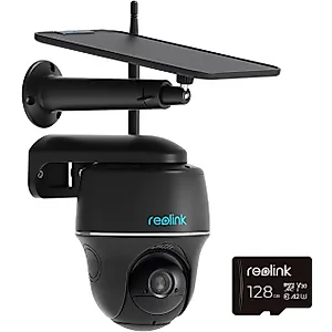 REOLINK 5MP Security Camera System Wireless Outdoor, Pan Tilt Battery Solar Cam with 2.4/5GHz Dual-Band WiFi, Smart Detection, PIR Sensor, 2-Way Talk, Argus PT with Solar Panel+128GB SD Card
