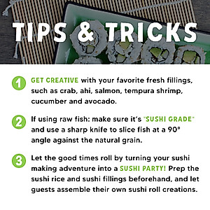 Global Grub DIY Sushi Making Kit - Sushi Kit Includes Sushi Rice, Nori Sushi Seaweed, Rice Vinegar Powder, Sesame Seeds, Wasabi Powder, Bamboo Sushi Rolling Mat, Instructions, Makes 48 Pieces