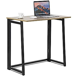 Tangkula Folding Desk No Assembly Required, Foldable Computer Desk for Small Spaces, Portable Small Collapsible Desk, Space Saving Foldable Laptop Table Home Office Desk (Natural)