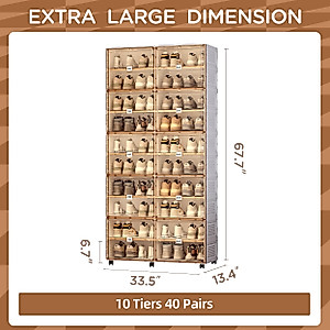 Mayi Box Portable Shoe Storage Cabinet for Closet Entryway with Wheels,Foldable Shoe Rack Organizer with Magnetic Clear Door, Large Sneaker Cabinet Bins Sturdy Easy Assembly 10 Tiers 40 Pairs