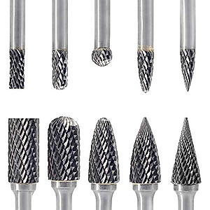 Carbide Burrs Sets 10 Pieces JESTUOUS 1/4 Inch Shank Diameter 5pcs 1/2 Head Diameter 5pcs 1/4 Head Diameter for Die Grinder Bits Grinding Cutting Porting