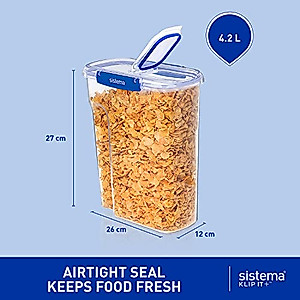 Sistema KLIP IT PLUS Cereal Storage Container | Airtight 4.2 Litre Food Pantry Storage Container | 4.2L | BPA-Free