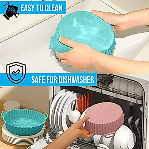 LOMBINS Pack of 2, 8 Inch Silicone Air Fryer Liners, Upto 450°F Heat Resistant with Handles for Easy Carry, Reusable Silicone Air Fryer Liners Non-Stick & Food Grade Material