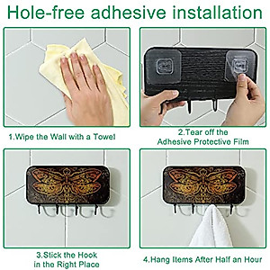 Vintage Retro Dragonfly Personalized Adhesive Hooks Towel Hooks Wall Hooks for Kitchen Bathroom