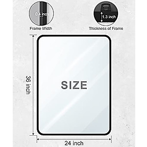 USHOWER 24 x 36 Inch Bathroom Mirror, Matte Black Rectangle Mirror for Wall, Rounded Metal Frame Vanity Mirror