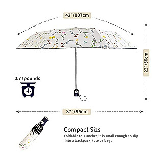Cuby UV Sun Umbrella Compact Folding Travel Umbrella Auto Open and Close for Windproof, Rainproof & 99.9% UV Protection Parasol with Black Anti-UV Coating (Butterfly flower)