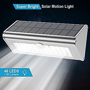 Super Bright Solar Outdoor Lights IP65 Water Proof, 1100 Lumens Wireless 4500mAh LED Motion Sensor Lights, Aluminum Metal Housing Security Lights with 4 Modes Flood Wall Lights, 1 Pack (Daylight)