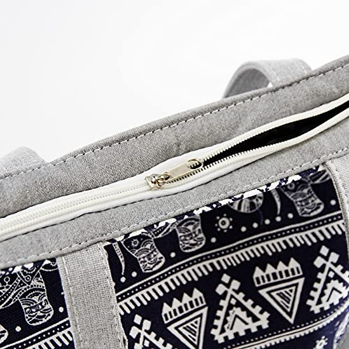 TOPASION Elephant Tote Bag with Zipper Inner Pocket, Reusable Grocery Shoulder Bag, Beach Bag Shopping Bag for Women (Blue Elephant)