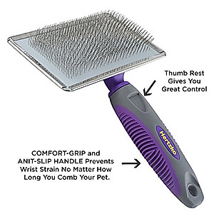 HERTZKO Flexible Slicker Brush - Removes Loose Hair, Tangles, and Knots, Flexible Head Contours on Your Pet’s Skin - Suitable for Dogs and Cats (Single Sided Brush)