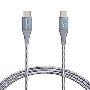 Amazon Basics Aluminum Braided 100W USB-C to USB-C 2.0 Cable with Power Delivery - 6-Foot, Gray