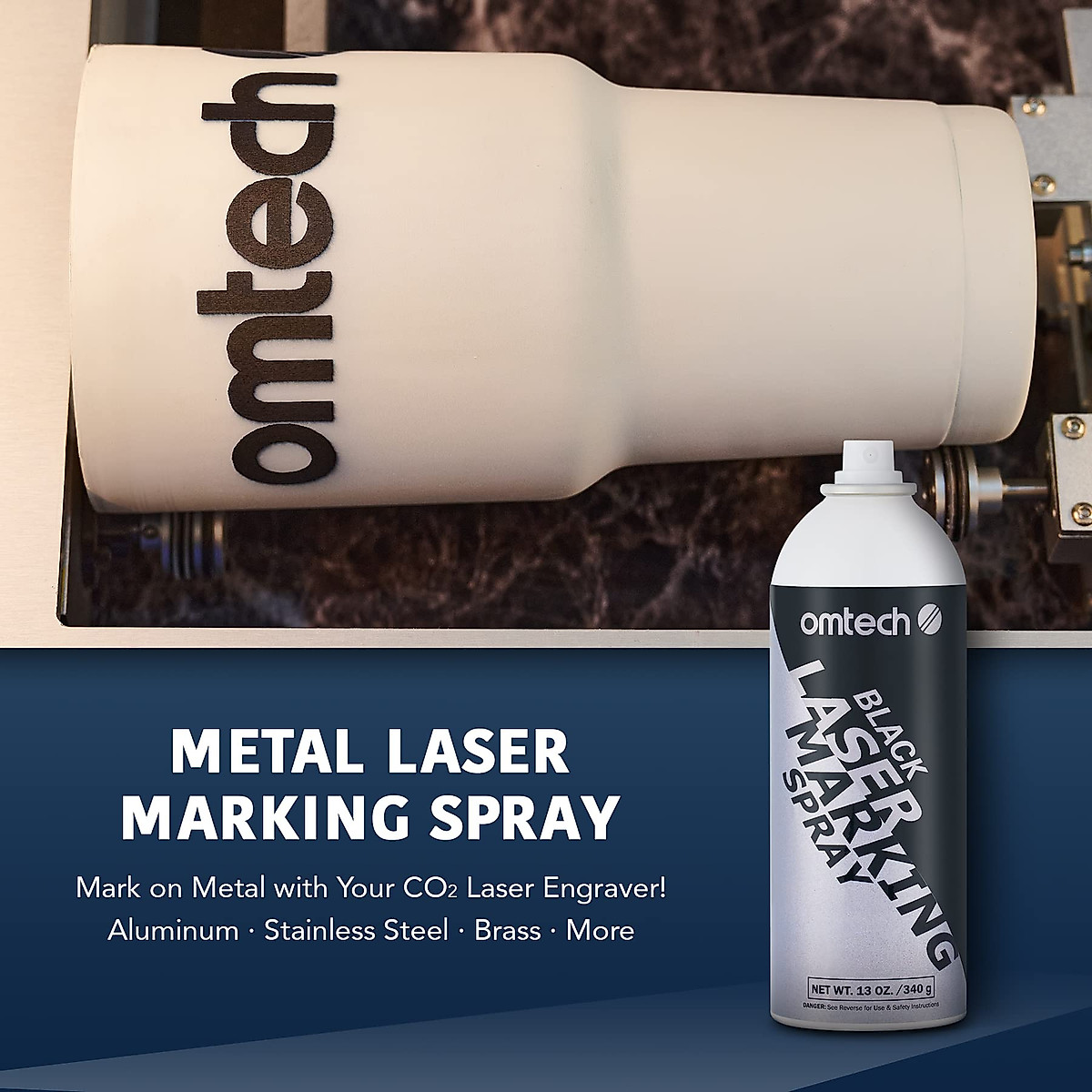 OMTech Laser Marking Spray, 13oz Aerosol Black CO2 Spray for Laser Engraving Metal, Laser Ink for Aluminum Stainless Steel Brass,Metal Laser Marking Fluid for CO2 Laser Engravers