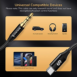 Syncwire Aux to USB C Cord [3.3ft], USB C to 3.5mm Audio Aux Jack Cable for iPhone 15 Pro Max/15 Pro/15 Plus/15, Galaxy S23/S22/S21 iPad Pro Air iPad Pro 2018,Google Pixel 7