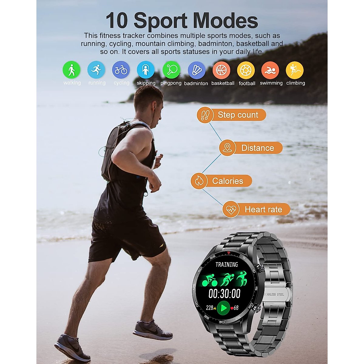 LIGE Smart Watch for Android iOS, Bluetooth Calls Voice Chat with Heart Rate Sleep Monitor Calorie Fitness Tracker, 1.3" Full Touch Screen Activity Tracker IP67 Waterproof Watch for Men (Black)