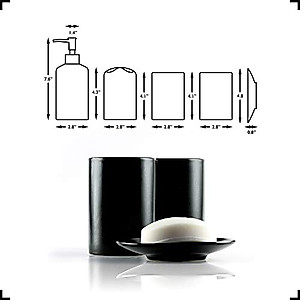 Willow&Ivory Bathroom Accessories Set | 5 Piece, Matte Black Ceramic Bath Set | Toothbrush Holder, Soap Dispenser, Soap Dish, 2 Tumblers | Midnight Collection