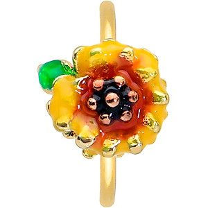 Body Candy Womens 20G PVD Stainless Steel Nose Ring Summer Sunflower Nose Hoop Ring Circular Nose Ring 5/16”