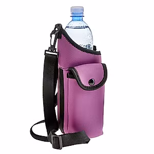 Smooth Trip AquaPockets Water Bottle Carrier Bag - Insulating Neoprene Bottle Holder with Phone Case, Pockets and Adjustable Strap for Walking and Hiking - Fits up to 40 oz. Bottles