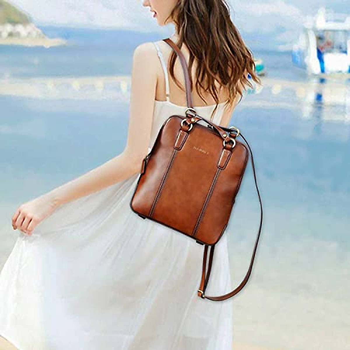 Ronts Banuce Fashion Vintage Leather Convertible Backpack Purse for Women Small Shoulder Bag for 9.7 Inch iPad School Daypack Brown