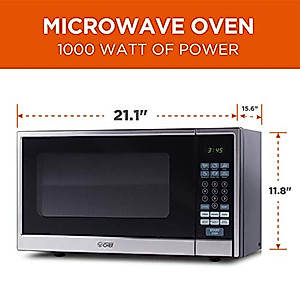 Commercial Chef Countertop Microwave, 1.1 Cubic Feet, Black With Stainless Steel Trim