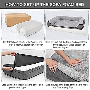 Orthopedic Dog Bed, Bolster Couch Dog Bed for Large Dogs, Removable Washable Cover Pet Bed, Foam Nonskid Dog Mat (Large(36''*26''), Grey)