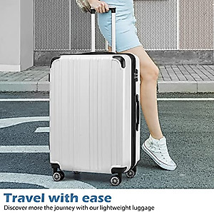Coolife Luggage Expandable 5 Piece Sets PC+ABS Spinner Suitcase 20 inch 24 inch 28 inch (white grid new)