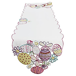 OWENIE Easter Table Runner, Embroidered and Cutwork Colorful Eggs Table Runner for Easter Holiday and Spring Season Table Decor, 13 x 70 Inch Cute Dresser Scarves