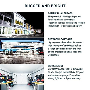 Parmida LED Canopy Light, 150W, Dimmable, 100-277VAC, IP65 Waterproof, ETL-Listed, Shop Light, 5700K, 16.5” x 16.5”, Gas Station, Warehouse, Garage, Street, Area & Outdoor Lighting, Commercial Grade