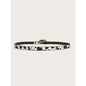 Verdusa Women's Cow Print Leather Belts Vintage Weatern Waist Belt Black and White 80