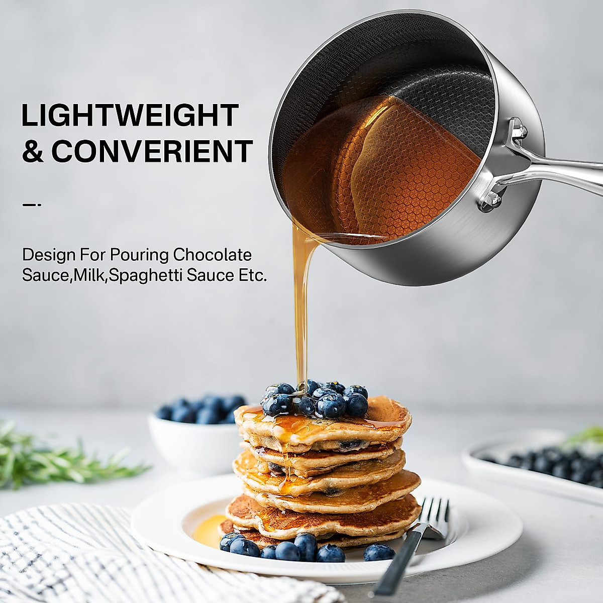 Innerwell Stainless Steel Sauce Pan with Lid 2Qt Nonstick Ceramics Sauce Pot Kitchen Cooking Pot Tri-Ply Stainless Steel Sauce Pan Compatible W/All Cooktops