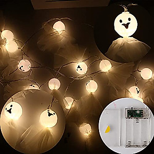 KIMOBER 20 LEDs Halloween Ghost String Lights,Battery Powered Lighting Decoration for Halloween Outdoor Indoor Party