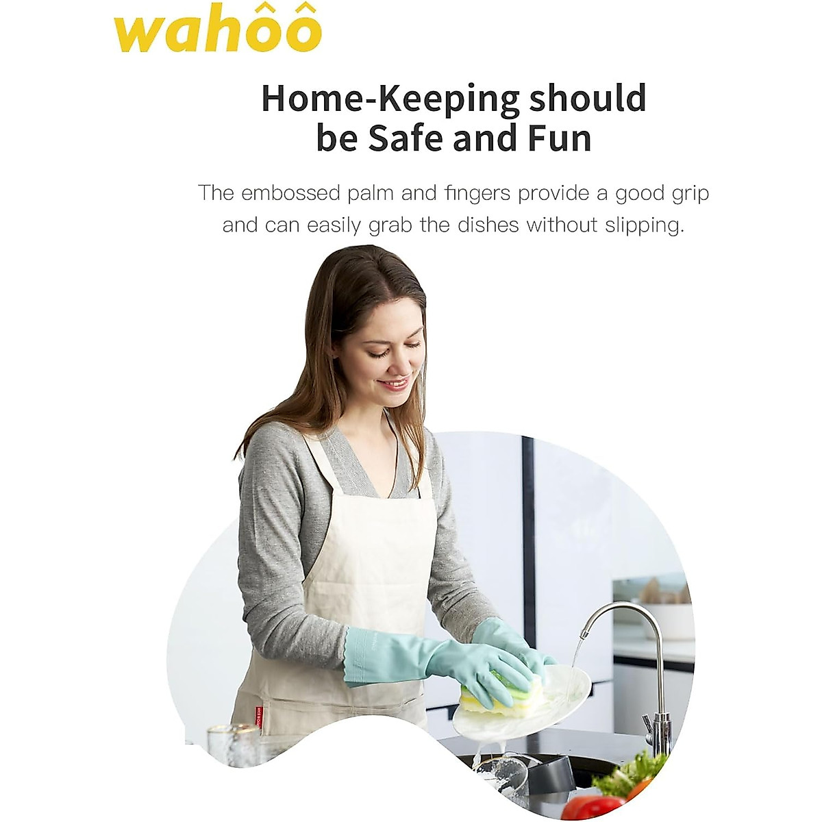 LANON wahoo Skin-Friendly Cleaning Gloves, Dishwashing Kitchen Gloves with Cotton Flocked Liner, Reusable, Non-Slip, Surf Spray, Small