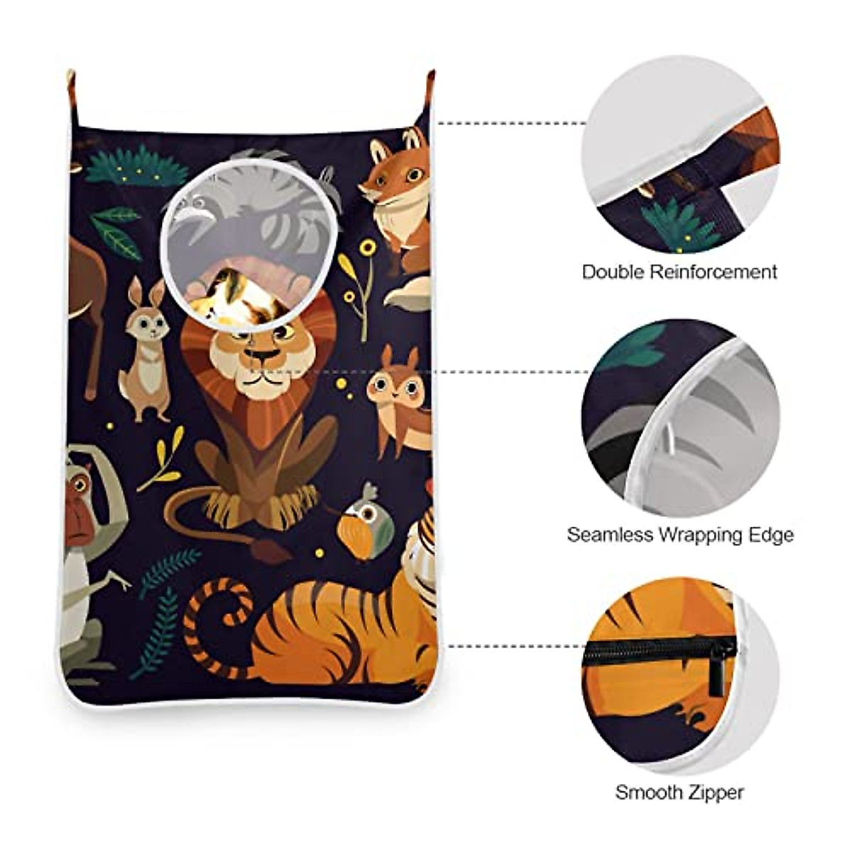 Hanging Laundry Hamper Bag Animals Set Laundry Bag Basket Clothes Space Saving Wall Hanging Laundry Bag For Bedroom Bathroom Large Size, 2Pack