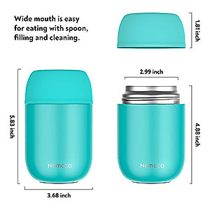 Nomeca Hot Containers for Kids Lunch Box - Wide Mouth Keep Food Drinks Hot Warm Cold Box, 16Oz Thermal Soup Bowl With Spoon Stainless Steel Vacuum Food Flask for School Office Outdoor, Teal