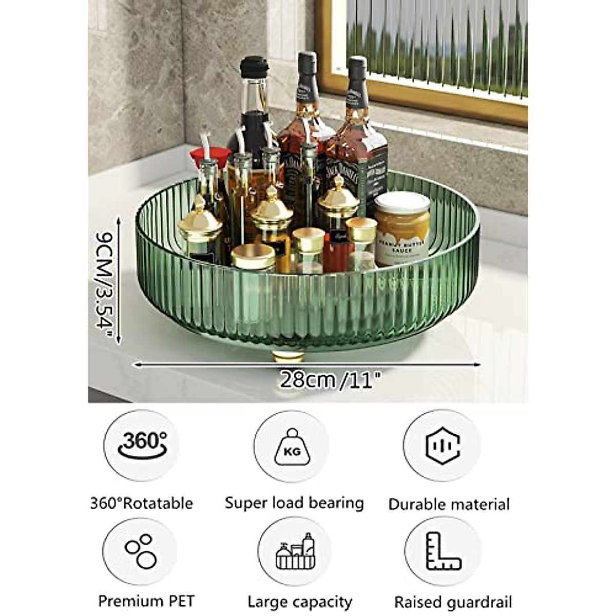 Rotatable Modern Round Tray,360°Rotating Spice Storage Rack,11" Lazy Susan Turntable Organizer,Cosmetic Makeup Vanity Tray for Storage Jewelry,Perfume&Kitchen Condiment,Suit for Home Decorative