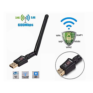 OSGEAR USB WiFi Adapter 600Mbps Wireless Card Network Dongle for PC Laptop Desktop with High Gain 5dBi Antenna Dual Band 802.11a 2.4GHz 150Mbps 5GHz 433Mbps Supports Win10 8 7 XP Vista Mac OS Linux