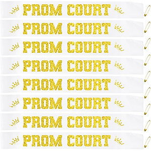 Generic 8 Pcs Prom Court Sashes with Gold Glitter, White Prom Court Sash for School Cosplay Pageants Prom Party Dance Graduation Party Favors, Graduation Party Sash, Shiny Prom Sash (White + Gold)