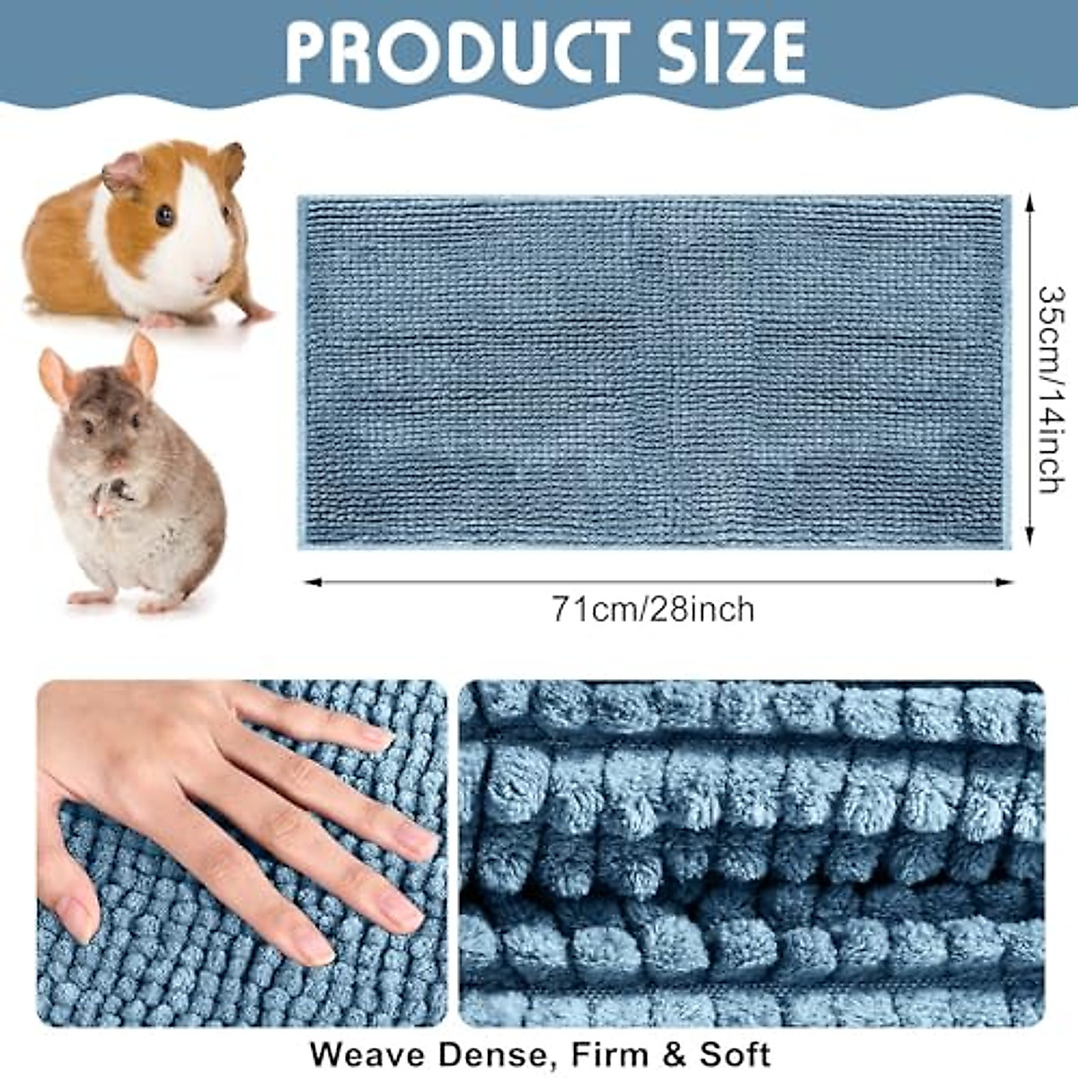 Amylove 4 Pcs Guinea Pig Cage Liner Guinea Pig Bedding Washable Fleece Pee Pads Reusable Small Animals Training Mat Small Animal Sleeping Bed for Bunny Hamster(Blue,14 x 28 Inch)