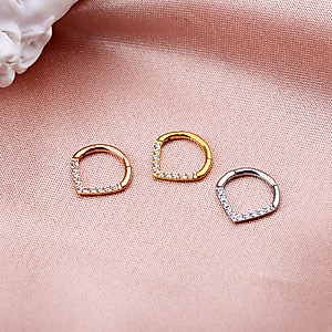 CM Crareesi Mania 16G Stainless Steel Daith Earrings, 1.2mm Hinge Hoop Clicker Rings with CZ, Hypoallergenic for Helix, Tragus, Cartilage Piercing Jewelry