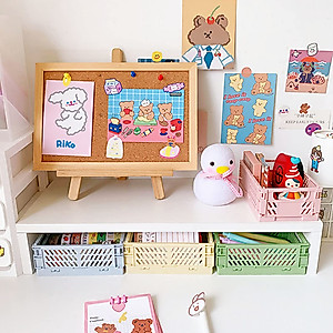 5-Pack Mini Pastel Crates,Plastic Folding Stacking Baskets,For Storage Organizing, Durable Reliable Storage Crate, For Kitchen,Classroom,Office,Bathroom Storage (Blue, Yellow, Pink, Green, Purple)