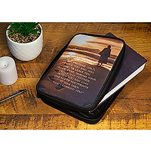 Footprints Golden Brown Large Print Nylon Zippered Bible Case Cover