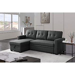 Wakefit Reversible Sectional Sofa Couch, Sleeper Sofa Bed with Storage Chaise Pull Out Couch Bed for Living Room | Hidden Stroge | Pull Out Bed | Removable Backrest | Linen Fabric, Dark Grey