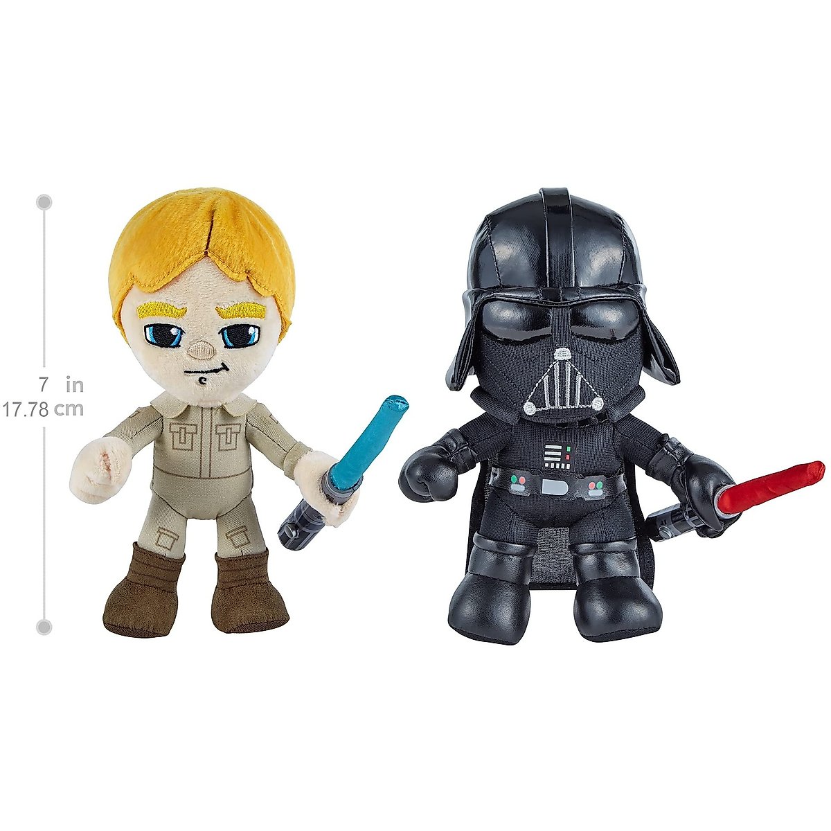 Mattel Star Wars Plush 6-inch Figure 2-Pack, Luke Skywalker vs Darth Vader, Lightsaber Duel Set of 2 Soft Dolls with Light-up Weapons