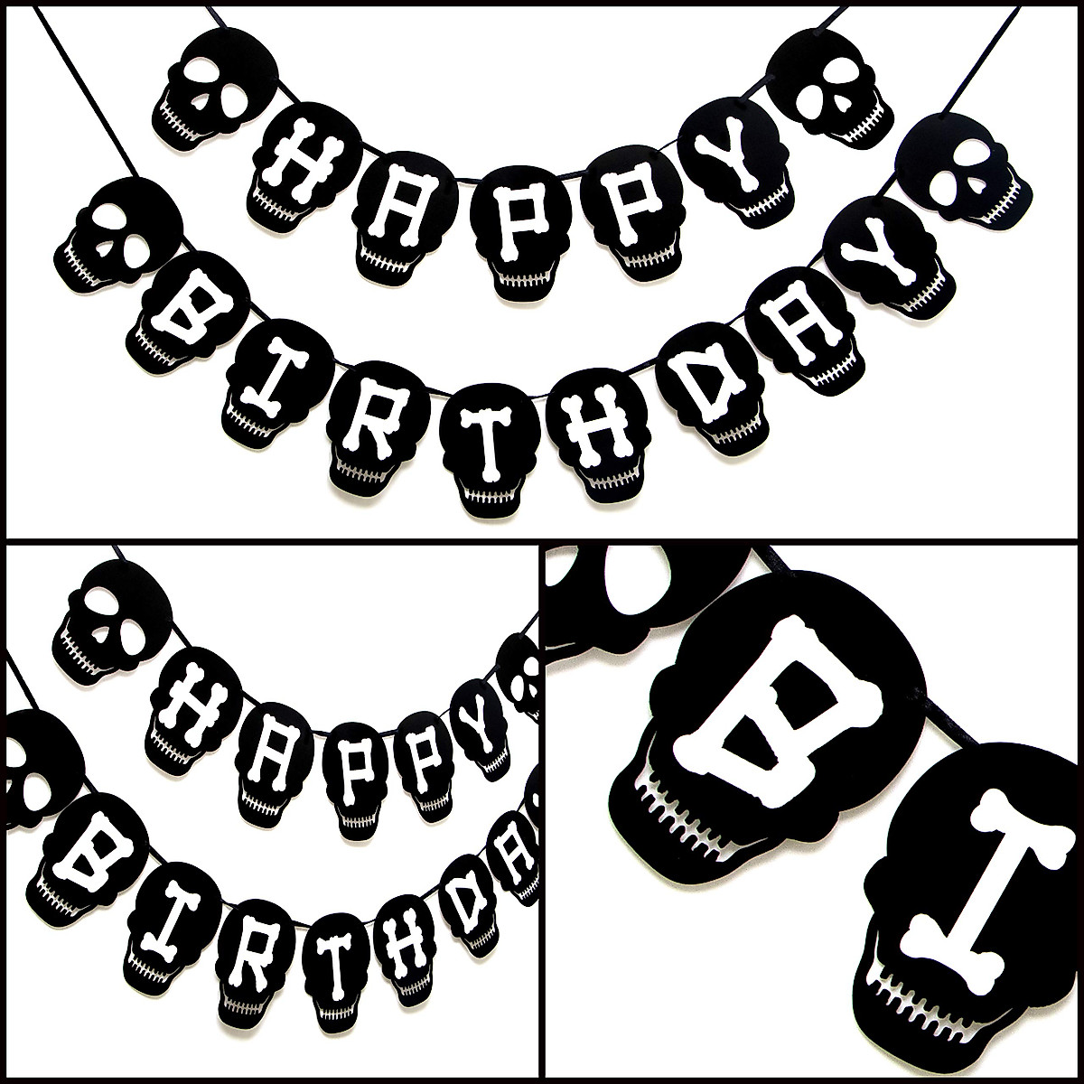 Black Skull Happy Birthday Banner - Birthday Decorations.