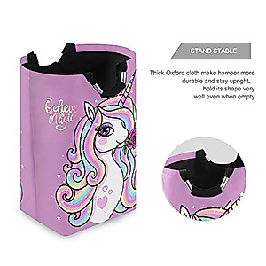 Unicorn Girl Rose Laundry Baskets Hamper Flower Rainbow Large Dirty Clothes Bag Magic Animal Washing Bin Horse Clothing Holder Floral Kids Toys Books Storage Organizer College Bathroom Bedroom Dorm